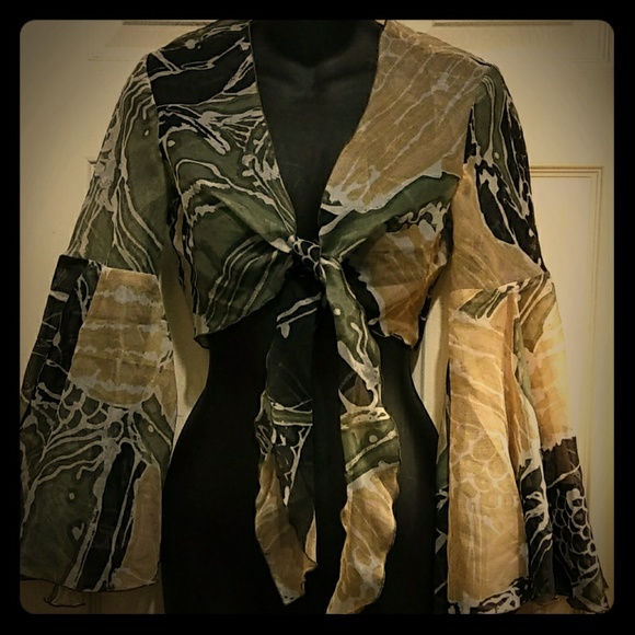 no brand | Tops | Vintage Sheer Patterned Bell Sleeve Wtie Up | Poshmark